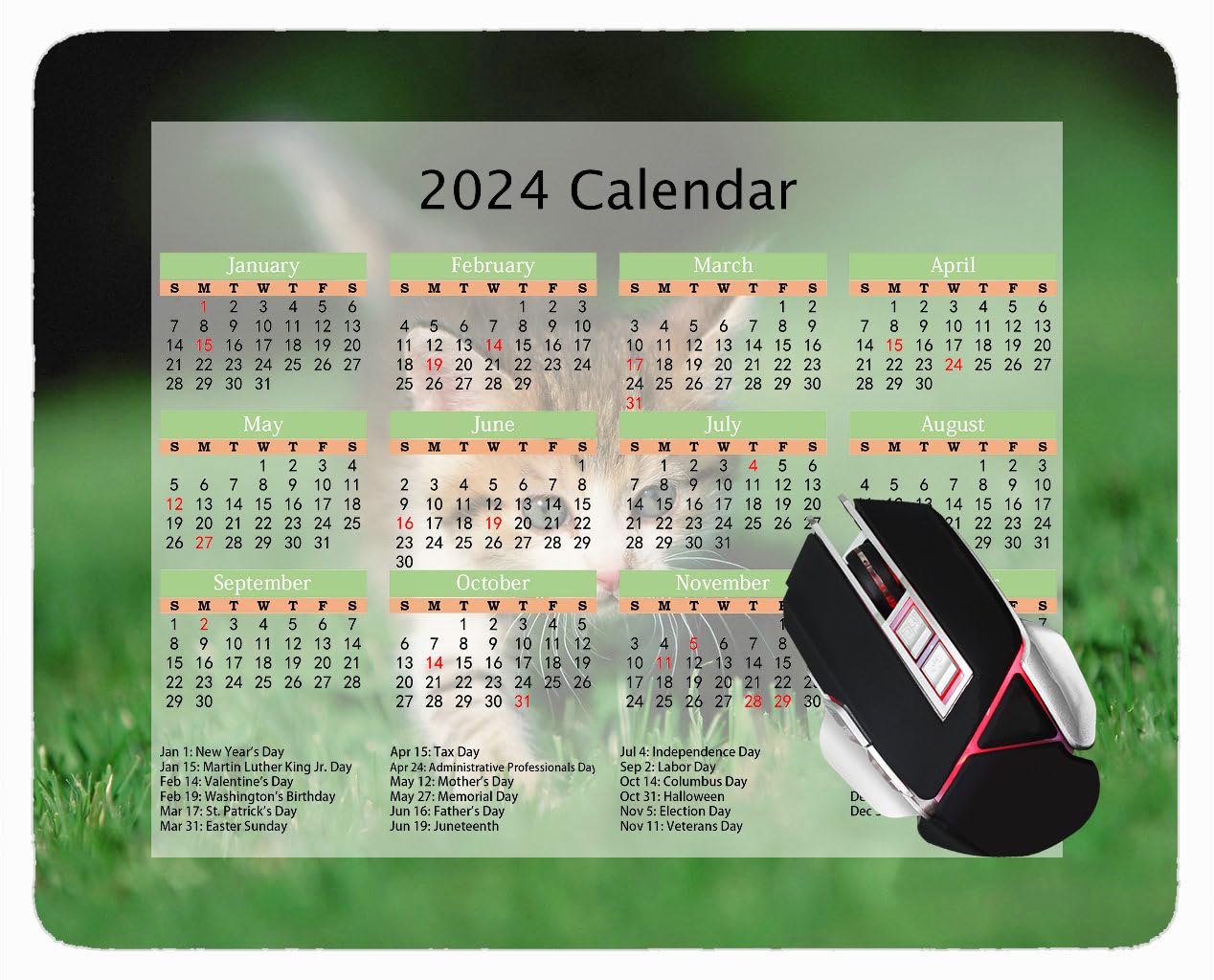 YENDOSTEEN 2024 Calendar Mouse Pad with Holidays,Sun Starfish Ocean Surf Beach Gaming Mouse Mat Pad with Stitched Edges Type 192