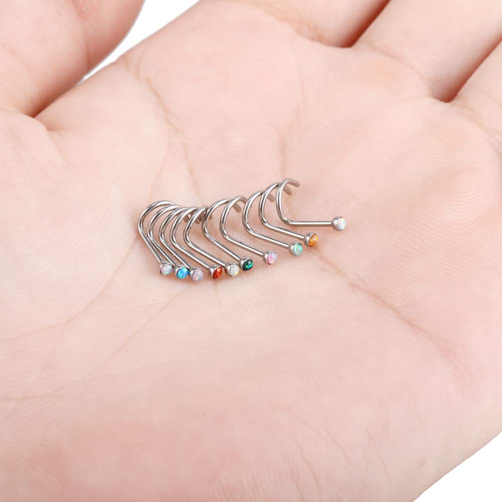 Xpircn 10PCS Nose Rings 20G Stainless Steel Opal Nose Studs Nose Screw Rings Ear Tragus Cartilage Nose Piercing Jewelry 2mm
