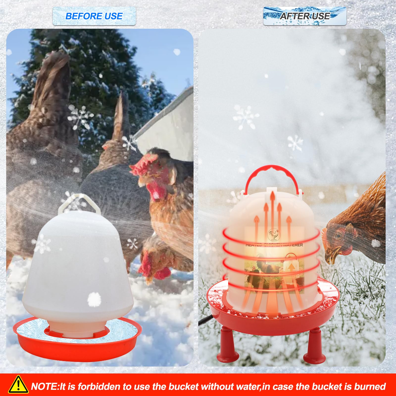 WISMOIER Heated Chicken Waterer - 35W Constant Temperature Heated Plastic Poultry Fountain with 2 Adjustable Heights - 3L Poultry Waterer for Chicken Coop Accessories in Winter