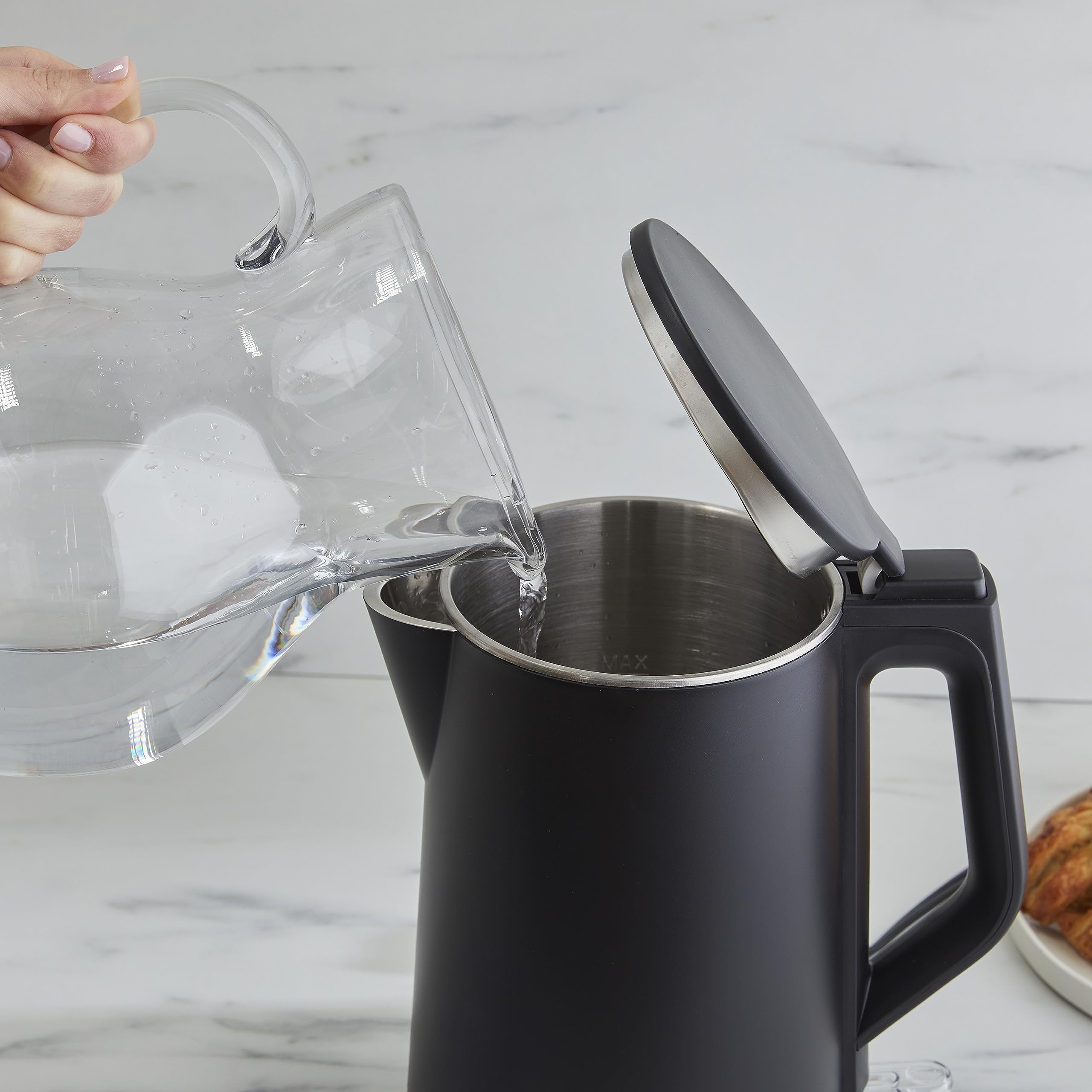 West Bend Electric Kettle Cordless Serving Features Stainless Steel Interior Boil Dry Protection and Auto Shut Off, 1.5-Liter, Black