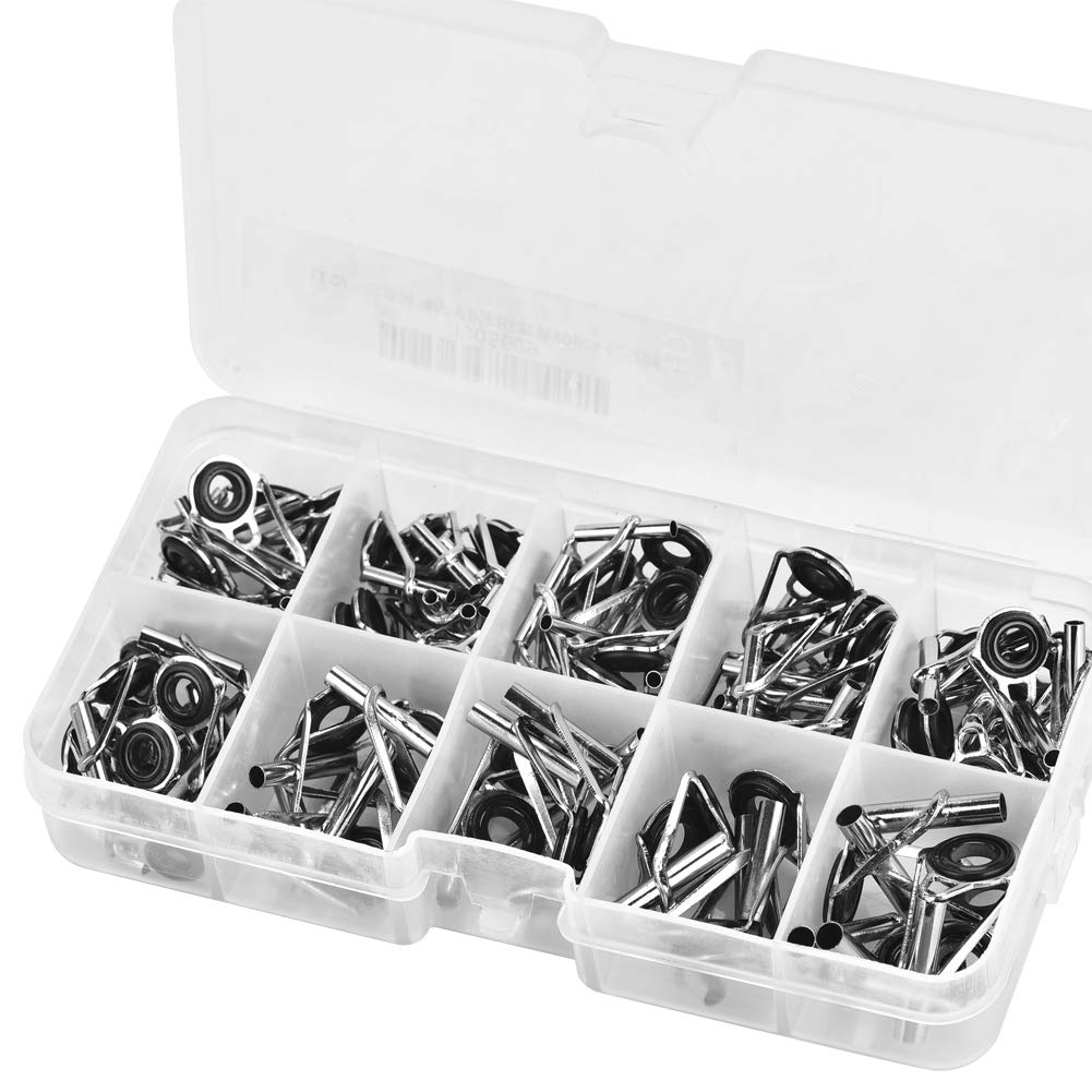 VGEBY1 Fishing Rod Guide Tips Set, 80Pcs 10Sizes Resistant Fishing Spinning Rod Guides with Storage Case Fishing Replacement Accessory