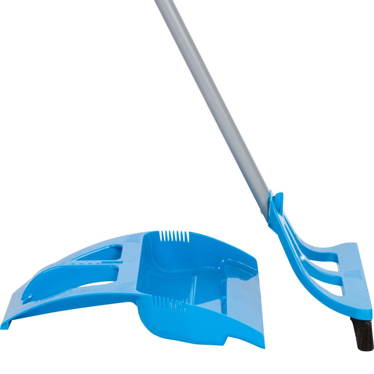 WISP Broom and Dustpan Set for Home, Pet Hair Remover for Carpet, Indoor Outdoor Telescoping Broom Household Cleaning Set, Easy Wall Storage, 52'' Adjustable Handle 3-Piece Patented WISPsystem, Blue