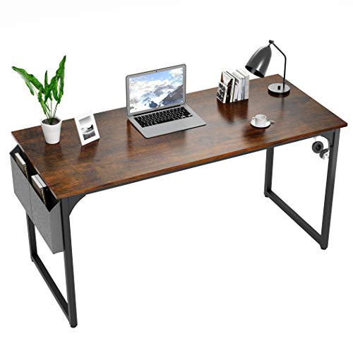 Yerivei Computer Desk 55 inch Writing Study Table for Home Office, Modern Simple PC Laptop Wooden Work Desk Workstation with Storage Bag and Headphone Hook, Rustic Brown