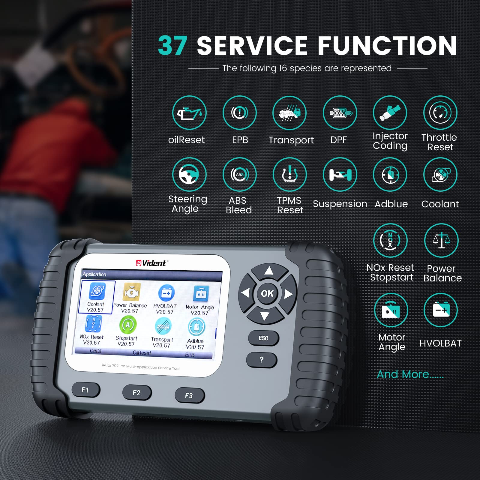 VIDENT iAuto702 Pro ABS/SRS Airbag Scan Tool, OBD2 Code Scanner, 37 Special Service Reset EPB Oil Light Reset TPS BRT