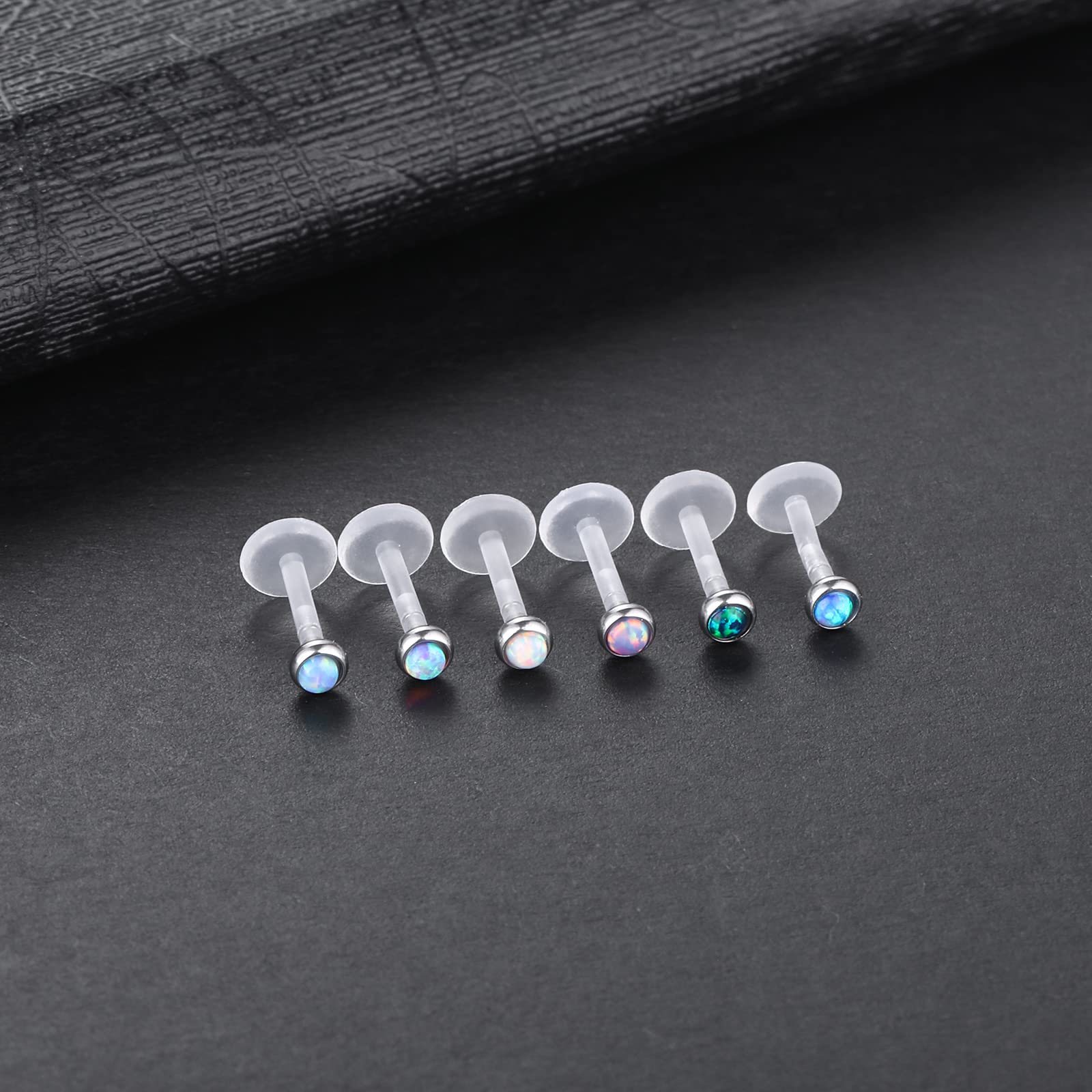 Xpircn 6PCS 16G 5/16 Bioflex Opal Lip Rings Stud Piercing Labret Monroe Nose Tragus Helix Ear Body Piercings