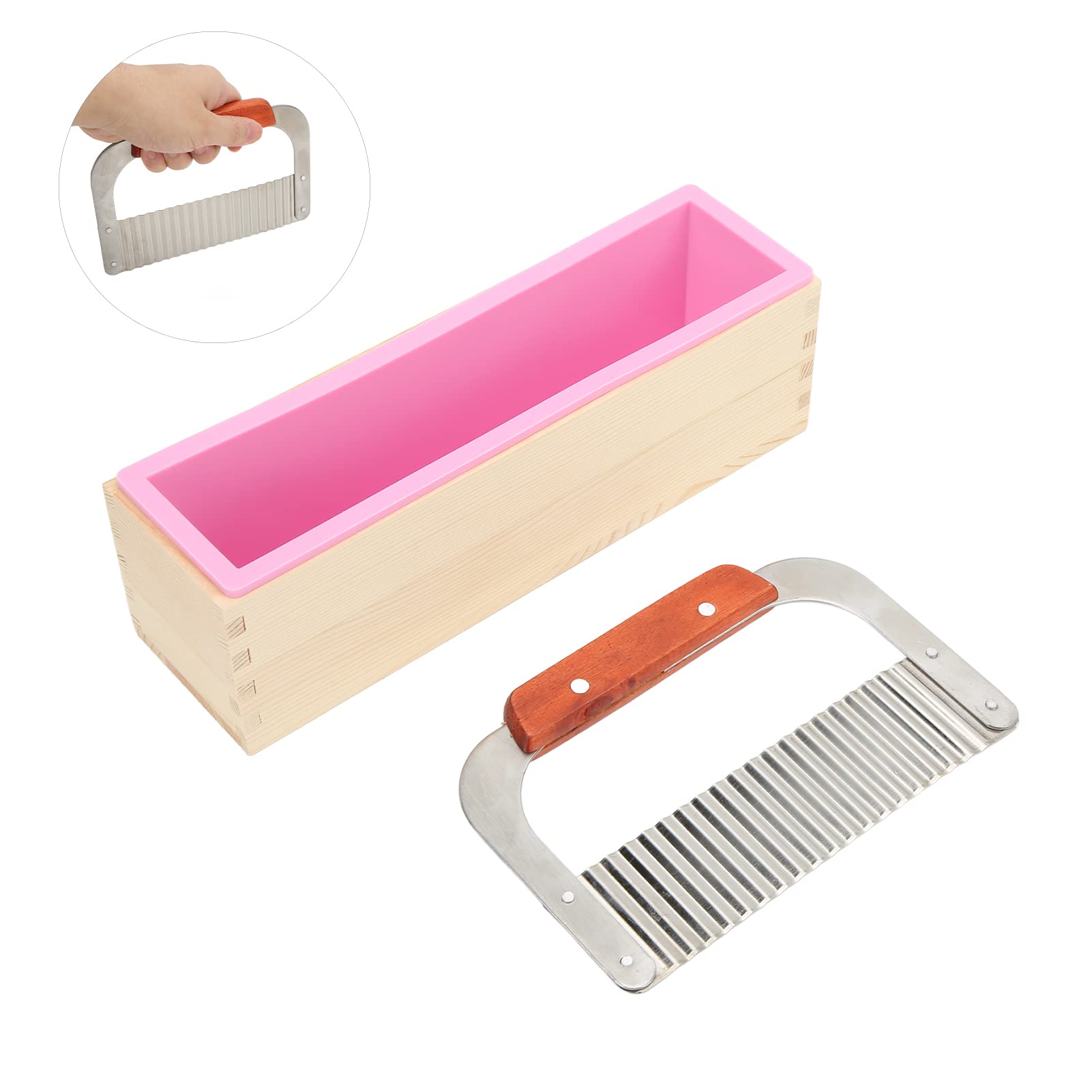 Soap Molds,Soap Molds for Soap Making, Wooden Loaf Soap Cutter Mold, with 1 Pc Silicone Mold 1 Pc Wave Soap Cutter, Soap Making Supplies, Soap Kit, Soap Cutter for Beginner, soap Cutter soap loaf