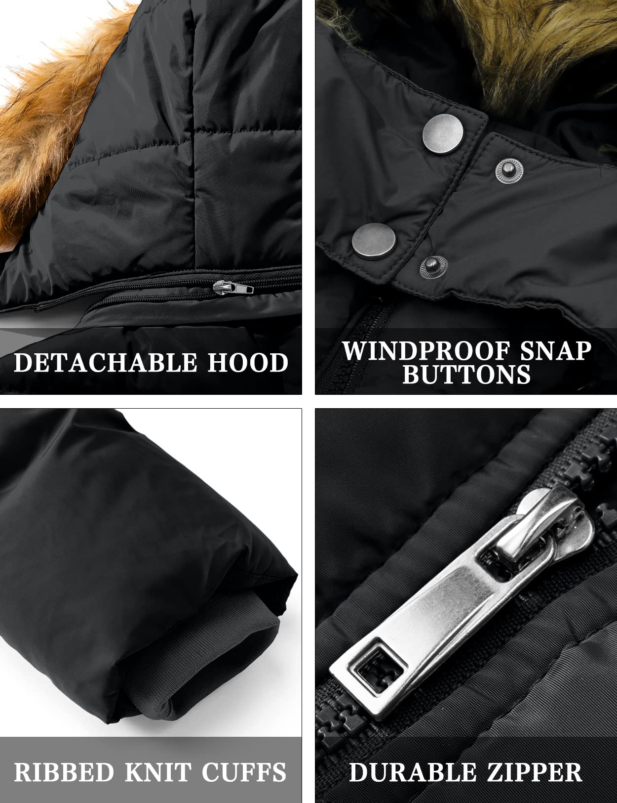 Szory Women's Down Jacket Winter Long Puffer Parka Coat with Removable Fur Hood (Black,Medium)