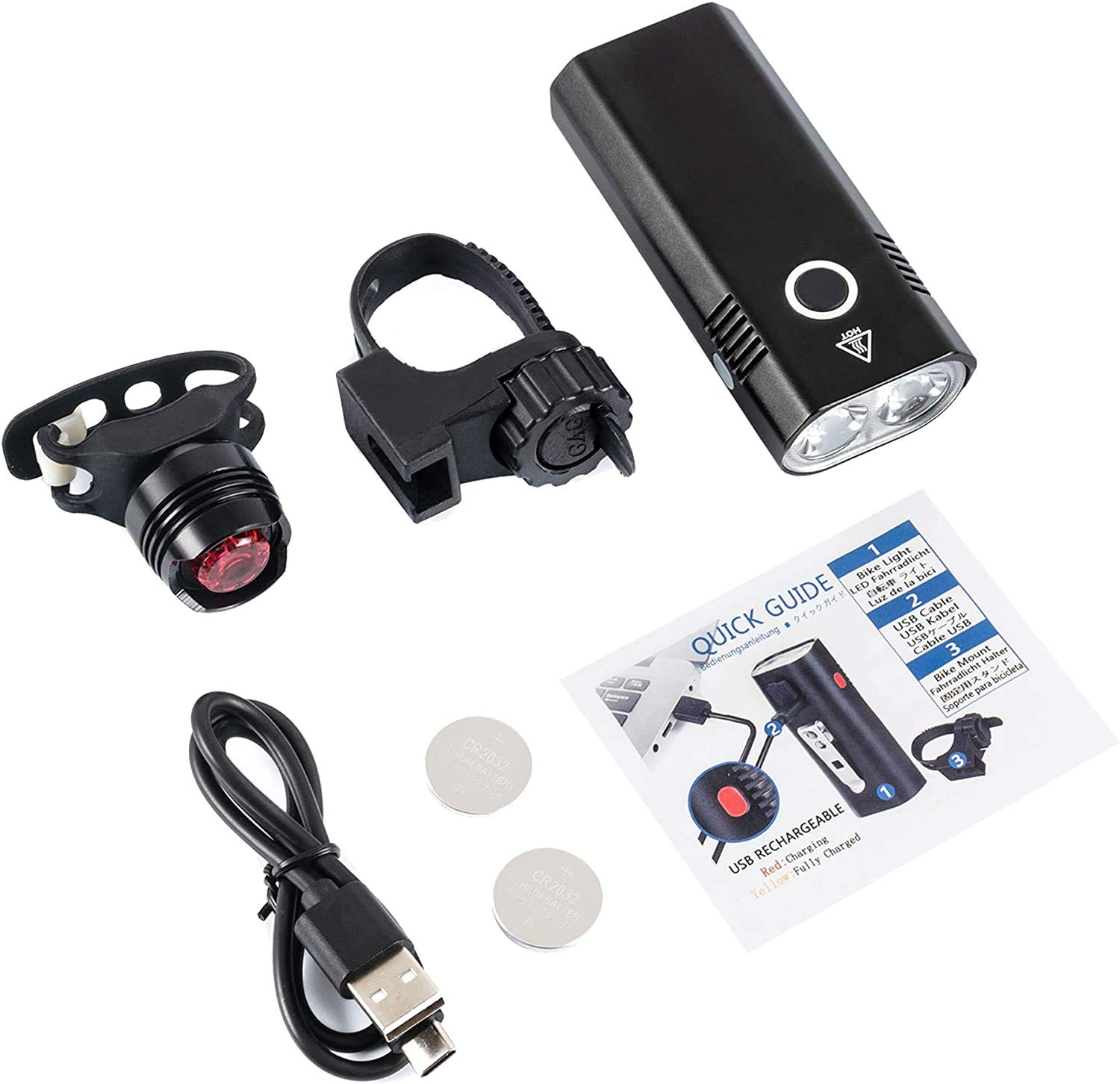 USB Rechargeable 2 LED Bike Lights Set, Super Bright Front and Back Rear Bicycle Light Combo, IPX5 Waterproof 800LM Cycling Light, Mountain Road Helmet Cycle Headlight and Taillight Set (5 Modes)