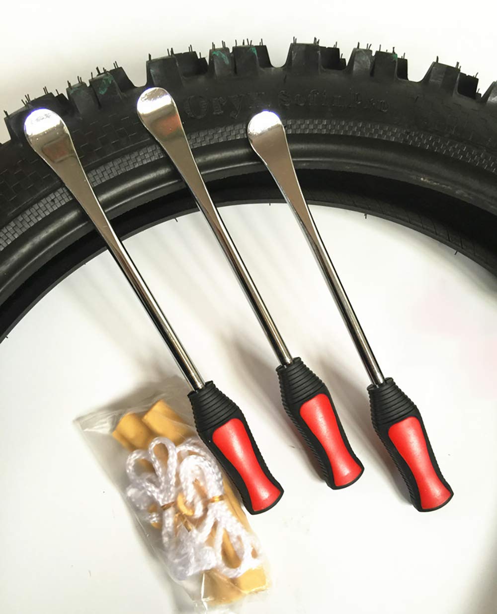 Yesland 3 Pcs Tire Spoon Lever, 11-1/2 Inches Tire Changing Tools with 2 Rim Protector, Tire Irons Tool Kit for Motorcycle, Dirt Bike, Lawn Mower & Car