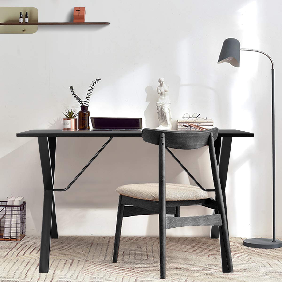 Tangkula 47.5 Inches Computer Desk, Modern Versatile Writing Desk with Bamboo Wood Top & X-Shape Metal Frame, Computer Workstation Study Writing Table Home Office Desk (Black)