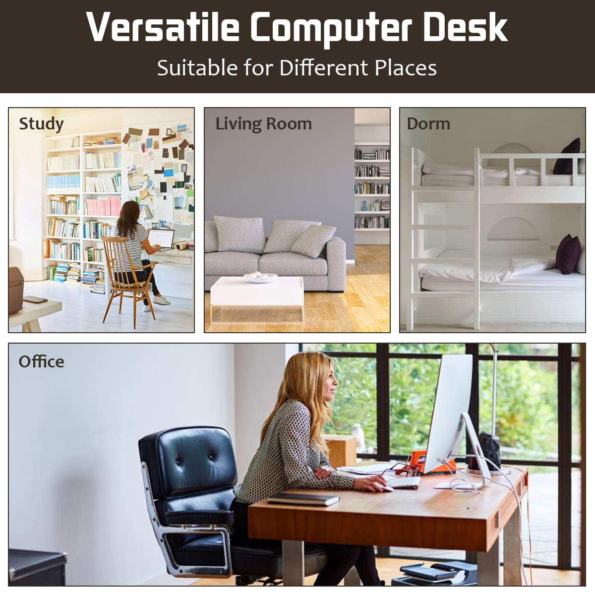 Tangkula Computer Desk with Drawers & Cabinet, Wooden Executive Desk Home Office Desk, Writing Study Desk Computer Workstation, PC Laptop Desk for Bedroom & Office (Brown)
