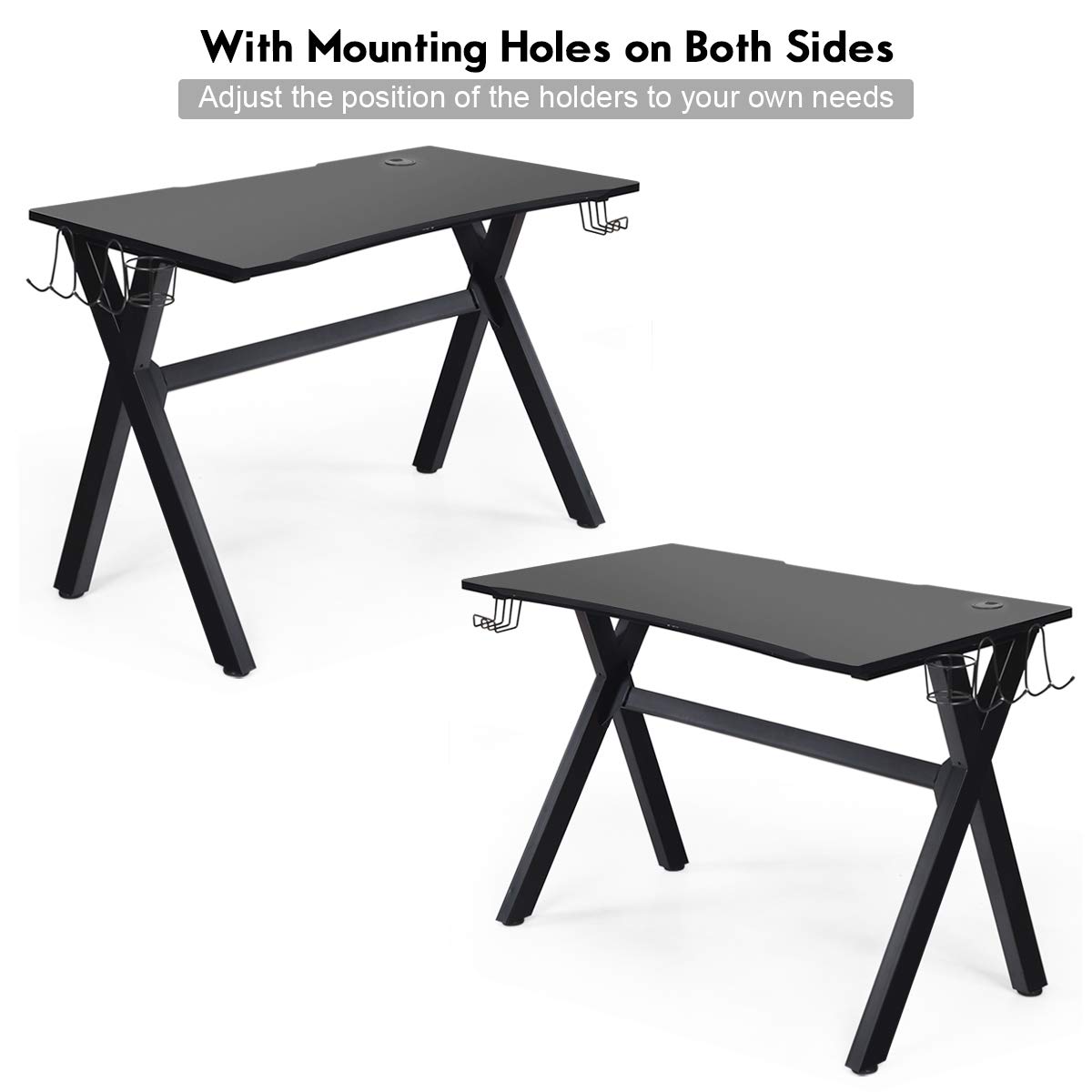 Tangkula Computer Desk Gaming Desk, Ergonomic E-Sports Desk with Cup & Headphone Holder and Mouse Pad, Gamer Workstation with Carbon Fiber Surface and X-Shape Steel Frame, Home Office Desk (Black)
