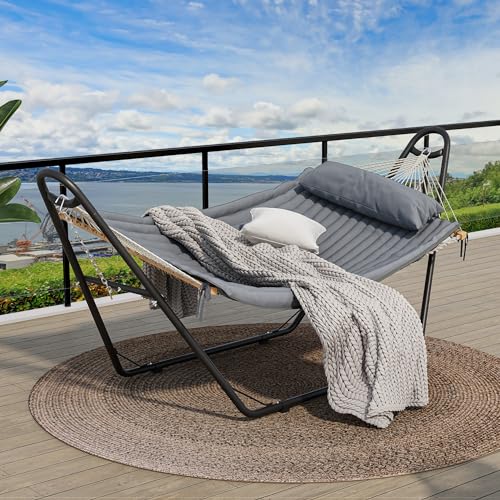 YITAHOME Hammock with Stand Included Hammock Heavy Duty Hammocks Waterproof Portable Hammock with Pillow Storage Bags 450lbs for Outdoors,Backyard, Gray Upgraded