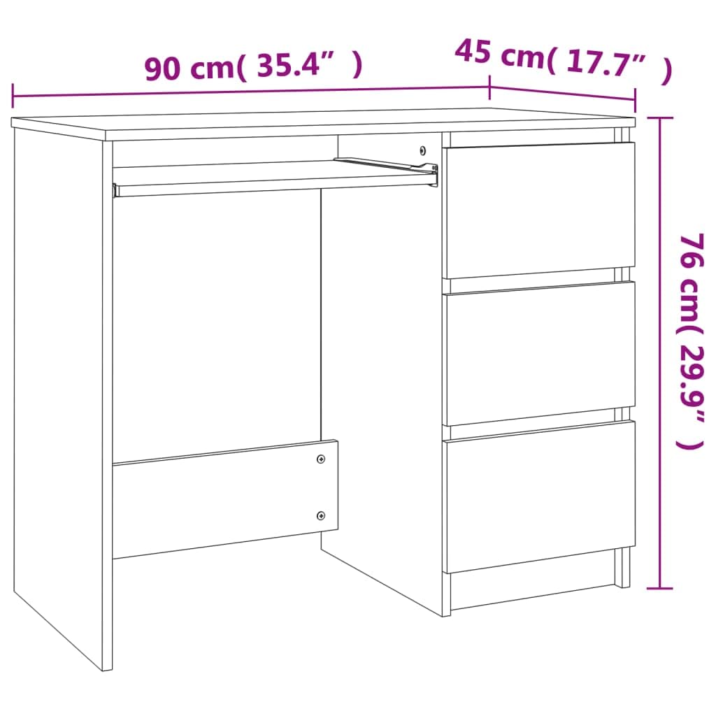 vidaXL Compact Desk with Built-in Storage Drawers– Sonoma Oak Finish Engineered Wood – Scandinavian Style - Perfect for Home Office or Study Room (35.4"x17.7"x29.9")