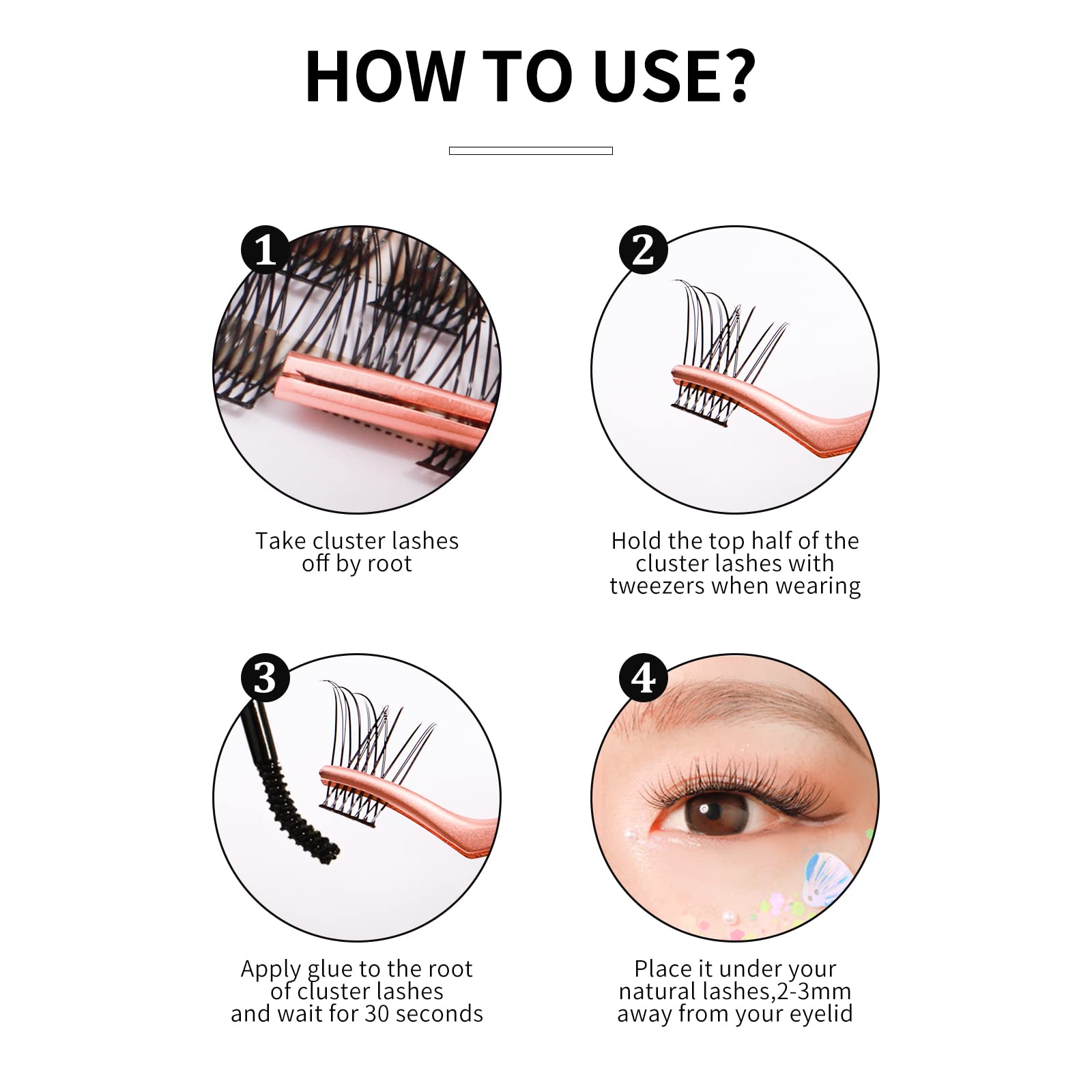 VEYES INC Cluster Lashes. Wispy & Soft DIY Eyelash Extensions, Individual Eyelashes that Look Like Extensions, D curl 10-16mm Mixed Length, 5 Pairs/Tray (LC-35).
