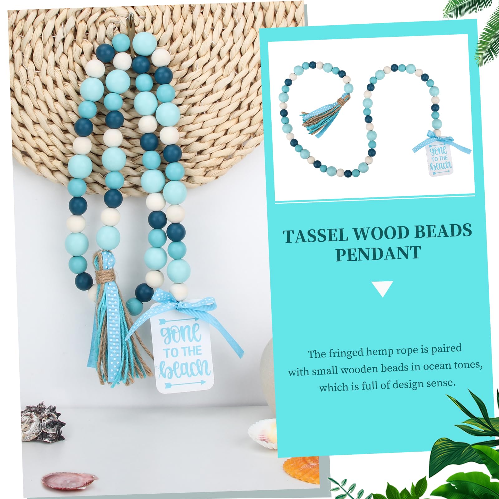 Wood Bead Garland with Tassels, 2 Pcs 3.5 Ft Handmade Natural Wood Farmhouse Coffee Table Decor Tiered Tray Decor Rustic Chic Wall Hanging, GO to The BEACH