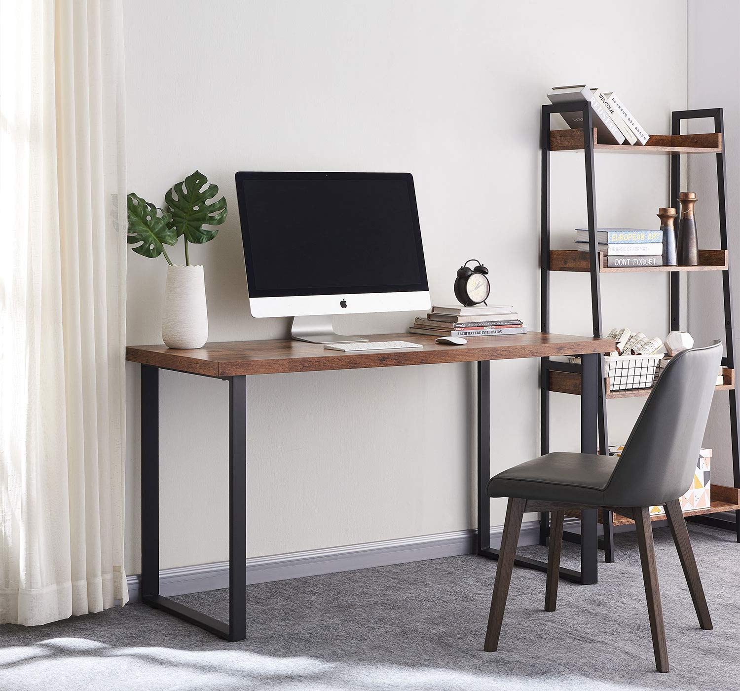 Vinext Computer Desk 47'', Modern Writing Desk, Simple Study Table, Industrial Office Desk, Sturdy Laptop Table for Home Office, Retro Brown