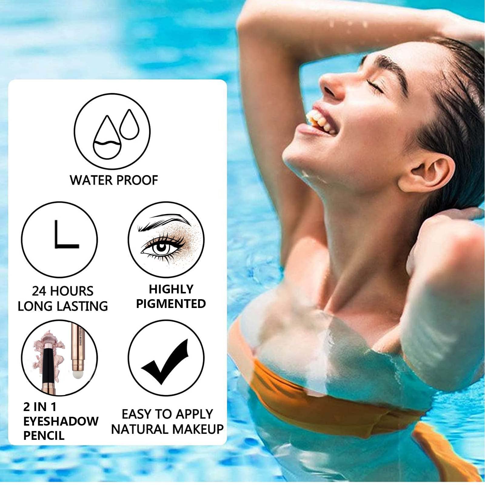 SAUBZEAN Purple Eyeshadow Stick Makeup, Highlighter Matte Cream Eye Shadow Pencil, Waterproof Hypoallergenic Long Lasting Crayon, Glitter Primer Palette Shimmer Eyeliner Pen wiht Soft Brush