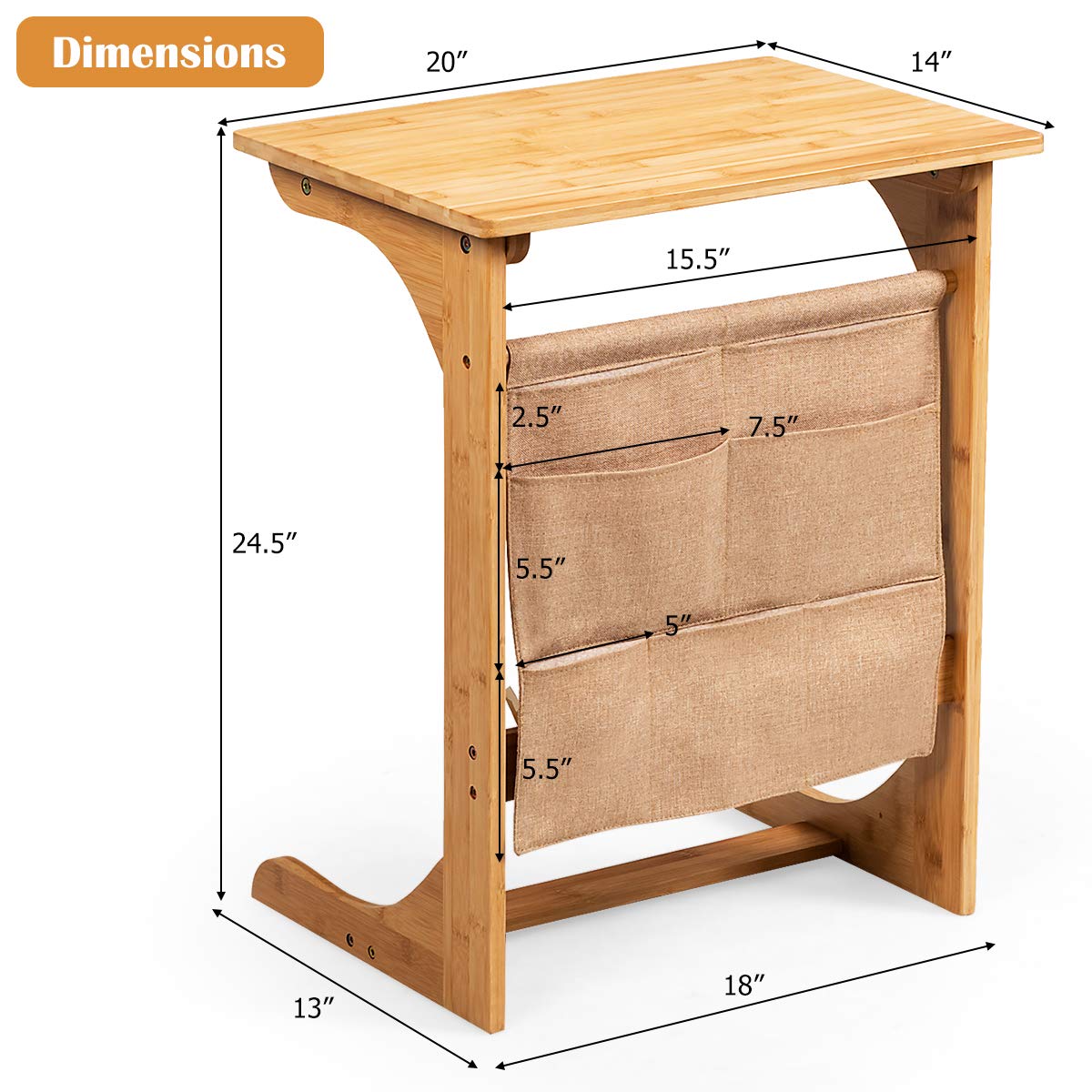 Tangkula Sofa Side Table, TV Tray Couch Snack Table Overbed Table, Laptop Desk End Table Modern Furniture for Home Office