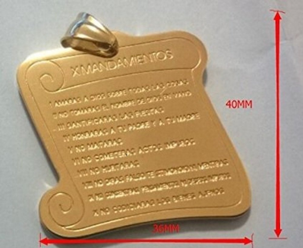X Mandamientos in Spanish Pendant 40mm - Medalla con Los 10 Mandamientos en Español - Gold Plated