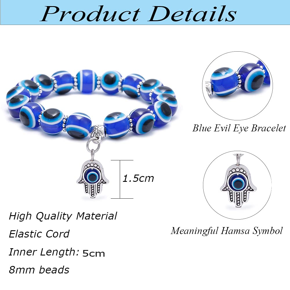 VALIJINA 3Pcs Evil Eye Charm Bracelets-7 Chakras Gemstone Lava Stone Hamsa Hand of Fatima Turkish Evil Eye Lucky Bracelet for Protection and Blessing