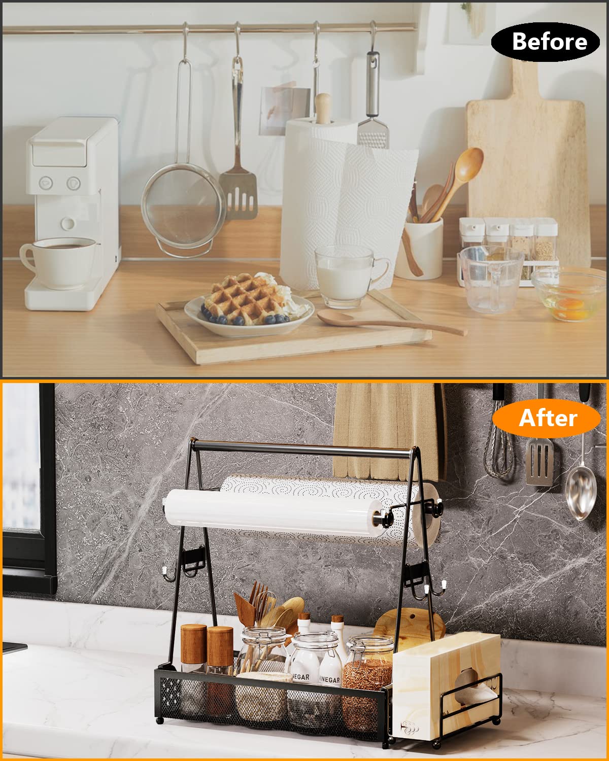 Utensil Caddy, Grill Condiment Caddy, BBQ & Picnic Caddy, Utensil Holder for Party, Picnic Flatware Caddy with Handle and Paper Towel Roll Holders, Utensil Cutlery Caddy for Camping, Kitchen
