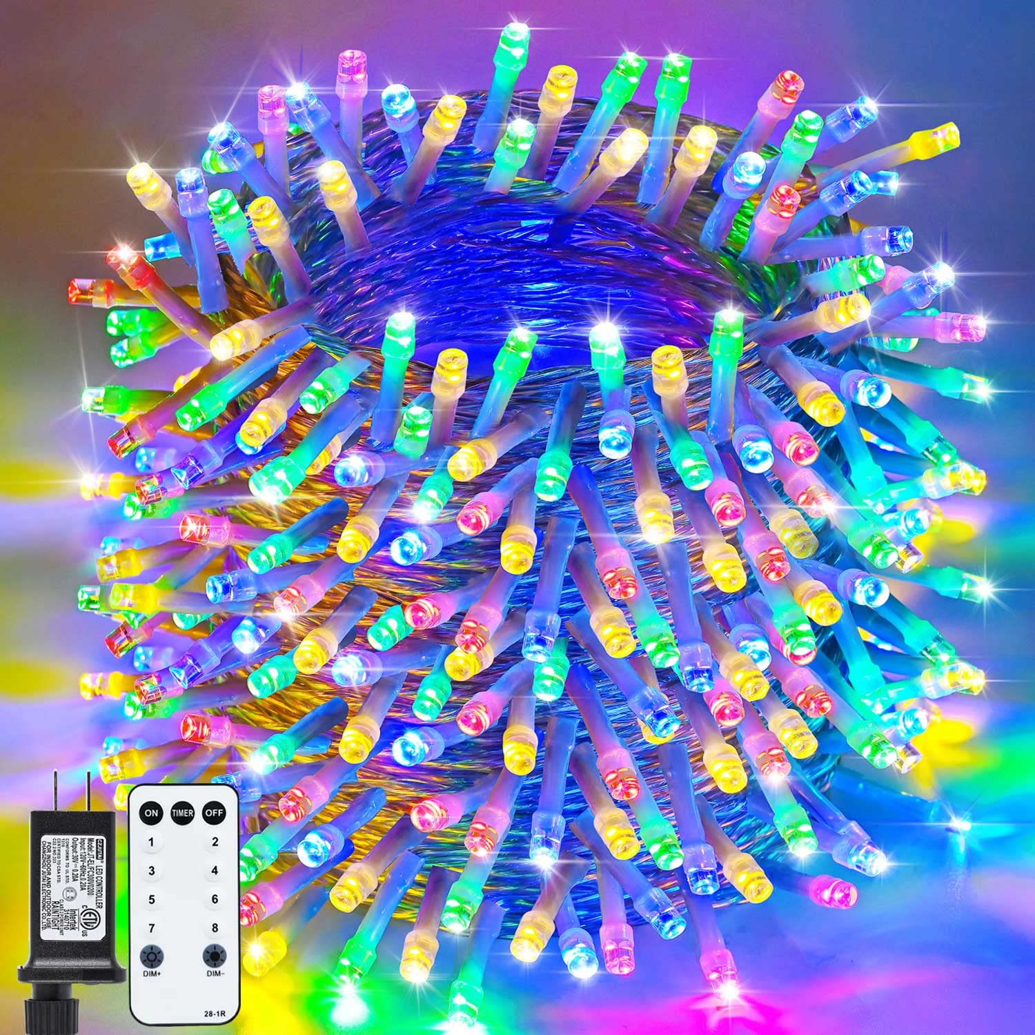 ZHOUDUIDUI Christmas Lights Outdoor, 800LED 330FT Multicolor String Lights 8 Modes Timer Plug in Waterproof Indoor Outdoor Christmas Lights for Christmas Wedding Garden Yard Party Tree Decoration