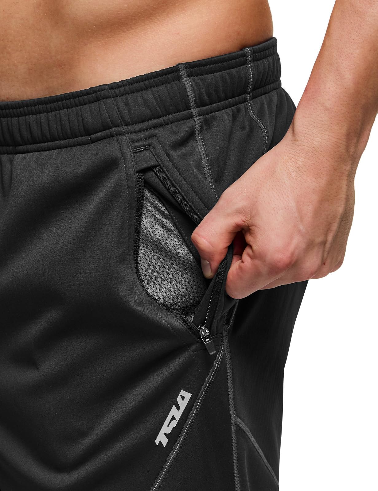 TSLA Men's Thermal Windproof Cycling Pants, Fleece Lined Outdoor Bike Pants, Winter Cold Weather Running Pants, Cycling Pants Black & Grey, Medium