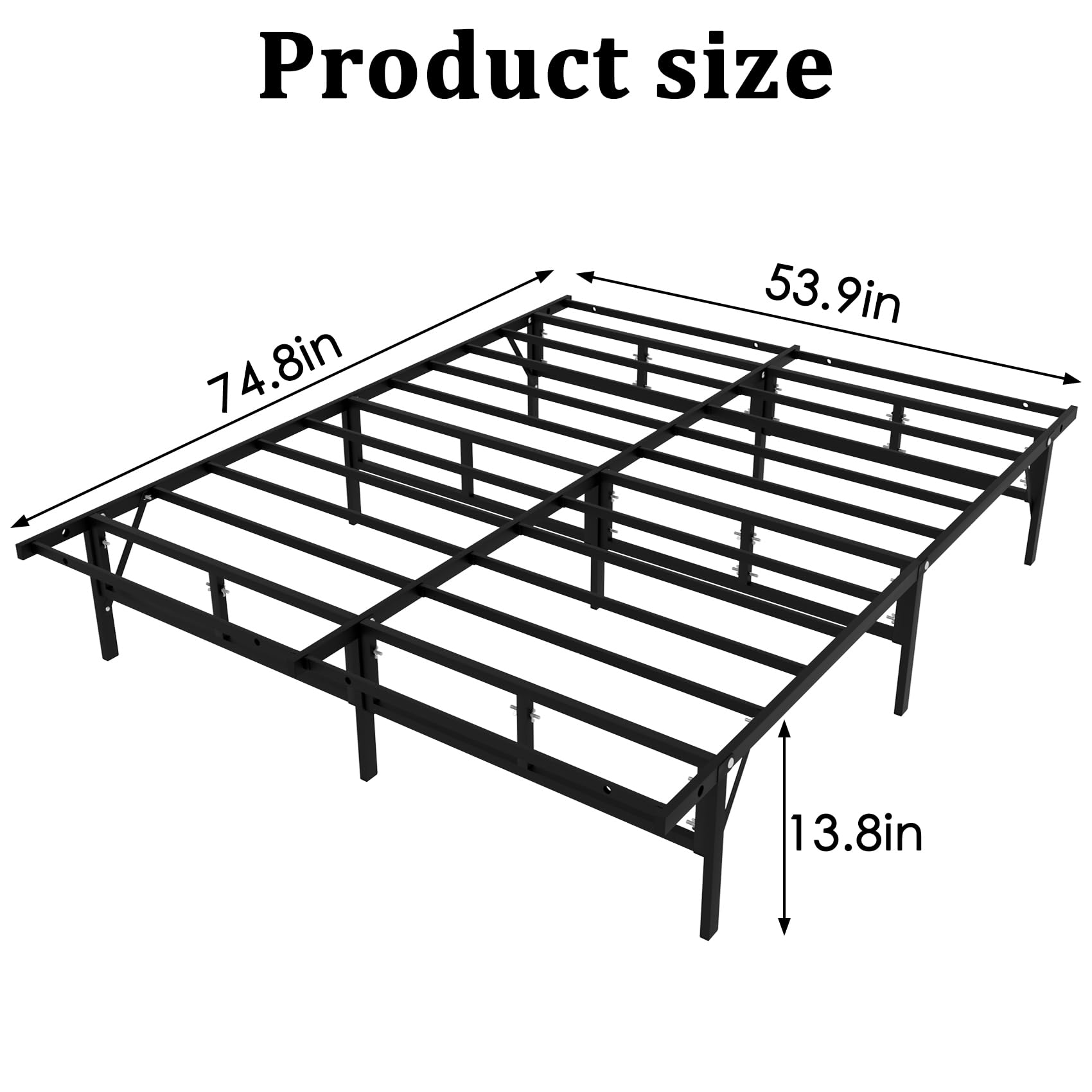 Saudism Metal Platform Bed Frame Full Size, 14 Inch Black Bed Frame, Mattress Foundation, No Box Spring Needed, Easy Assembly and Storage, Foldable, Steel Slat Support, Full