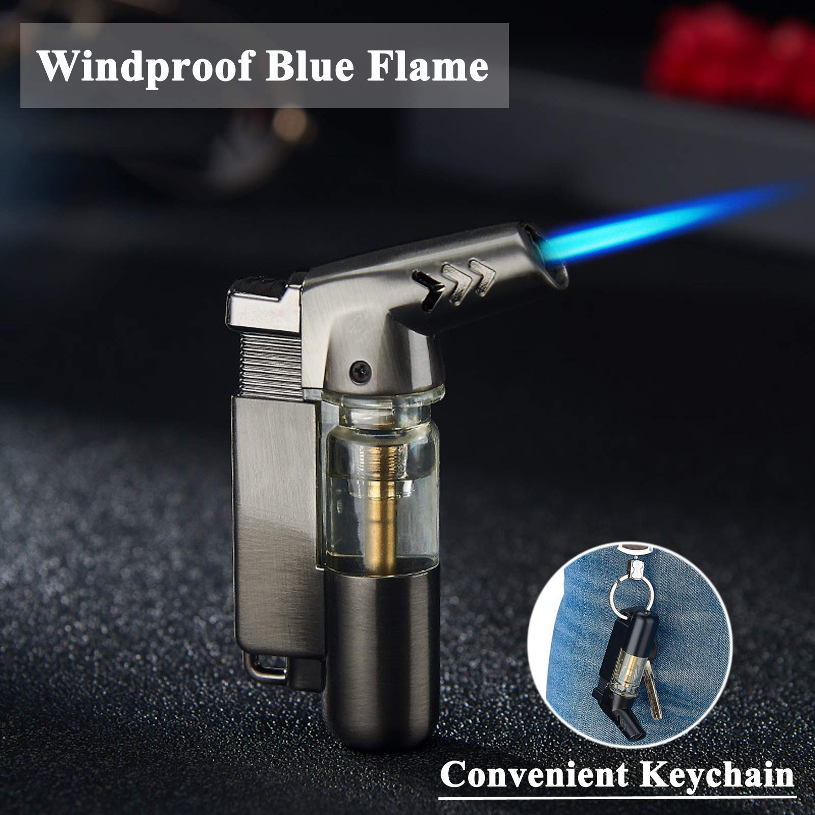 Torch Lighters,Windproof Lighter with Visible Window,Windproof Refillable Lighter,Adjustable Jet Flame,Used for Barbecue Kitchen Fireplace Candles etc,2 Pack(Gas not Included) (Black)