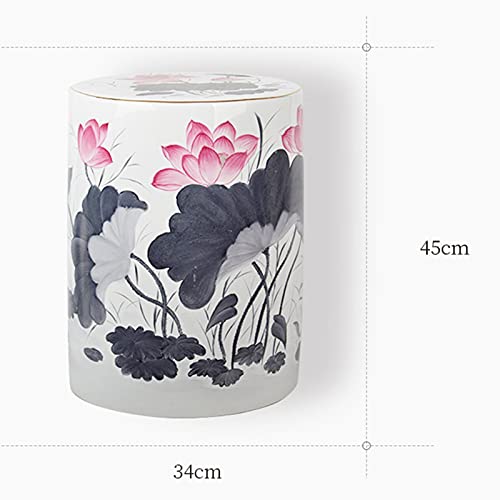XARONF Hand-Painted Landscape Ceramic Drum Stool, Cylindrical Classical Dressing Stool, Creative Retro Entry Footstool. (Size : C)