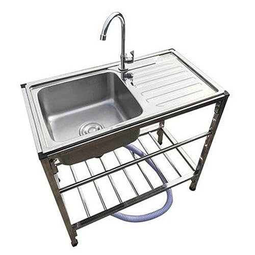TsoLay Workbench Sink Freestanding Utility Sink for Commercial Kitchen Restaurant Single Bowl Sink Set Table Stainless Steel Faucet & Drainboard Easy to Clean