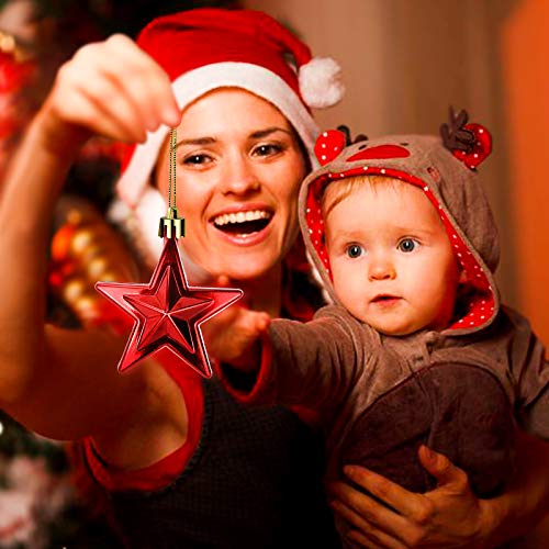Whiidoom 12PCS Christmas Star Ornaments 2.76" Shatterproof Hanging Christmas Decoration for Holiday Wedding Party (Red)