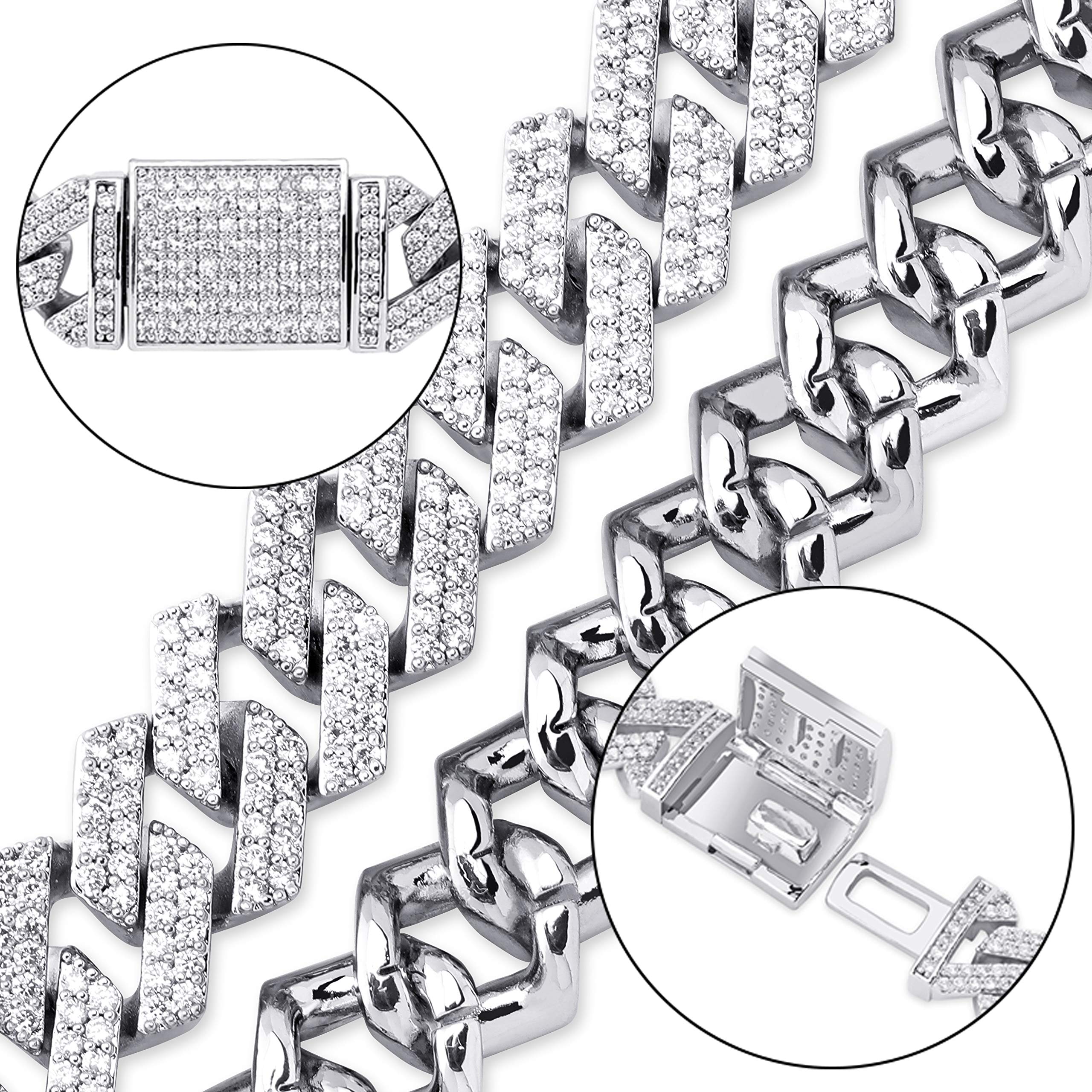 TOPGRILLZ 14mm 6 Times 14K Gold Plated Iced out Lab Diamond Miami Cuban Link Bracelet for Men with Box Clasp Hip Hop (7, rhodium-plated)