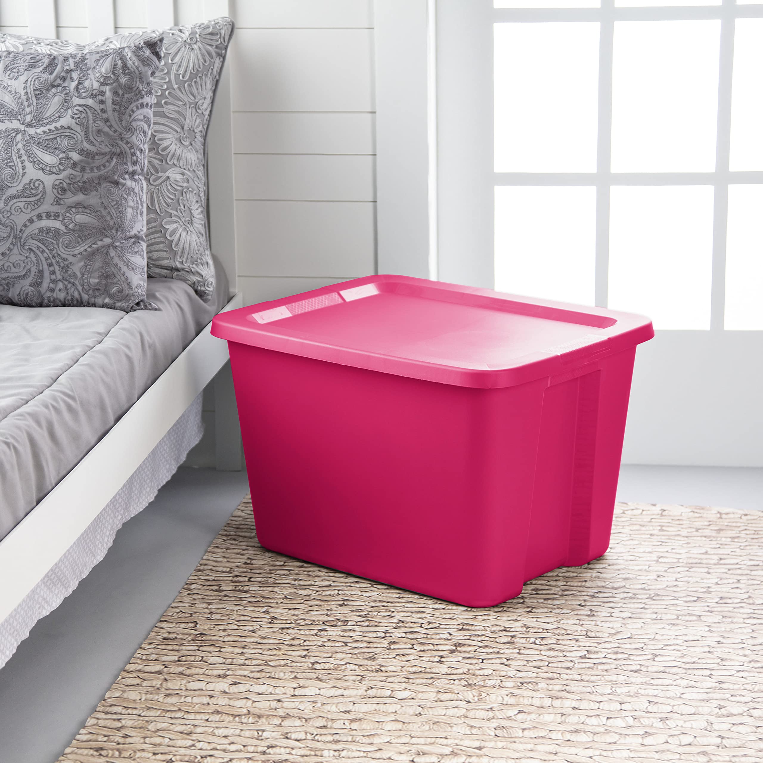 Vibrant Fuchsia Burst - Set of 8 Plastic Tote Boxes (18 Gallon) - Red Storage Containers