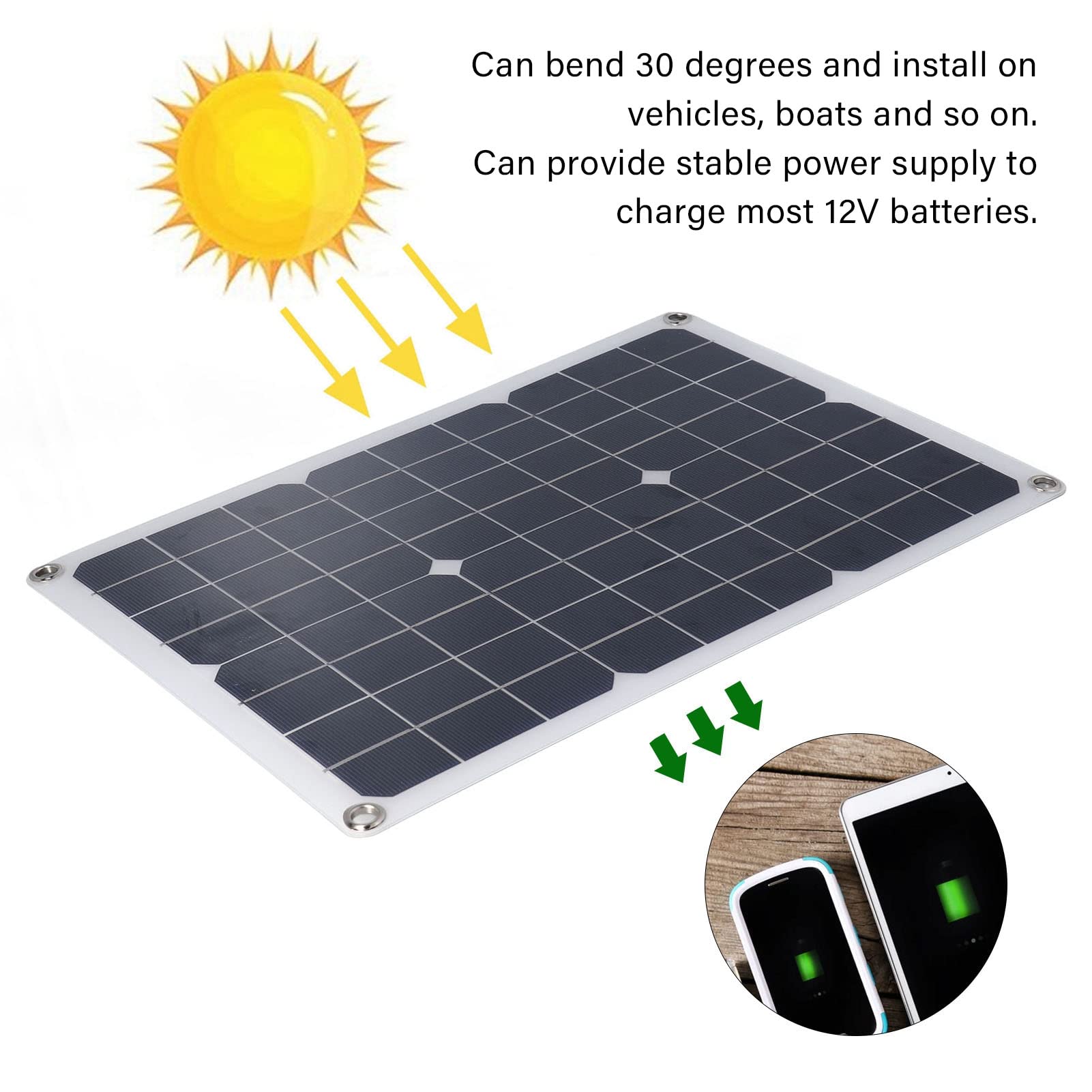 Solar Battery Charger, Portable Solar Panel Flexible Waterproof Battery Charger Board 20W for Outdoor, Solar Panels