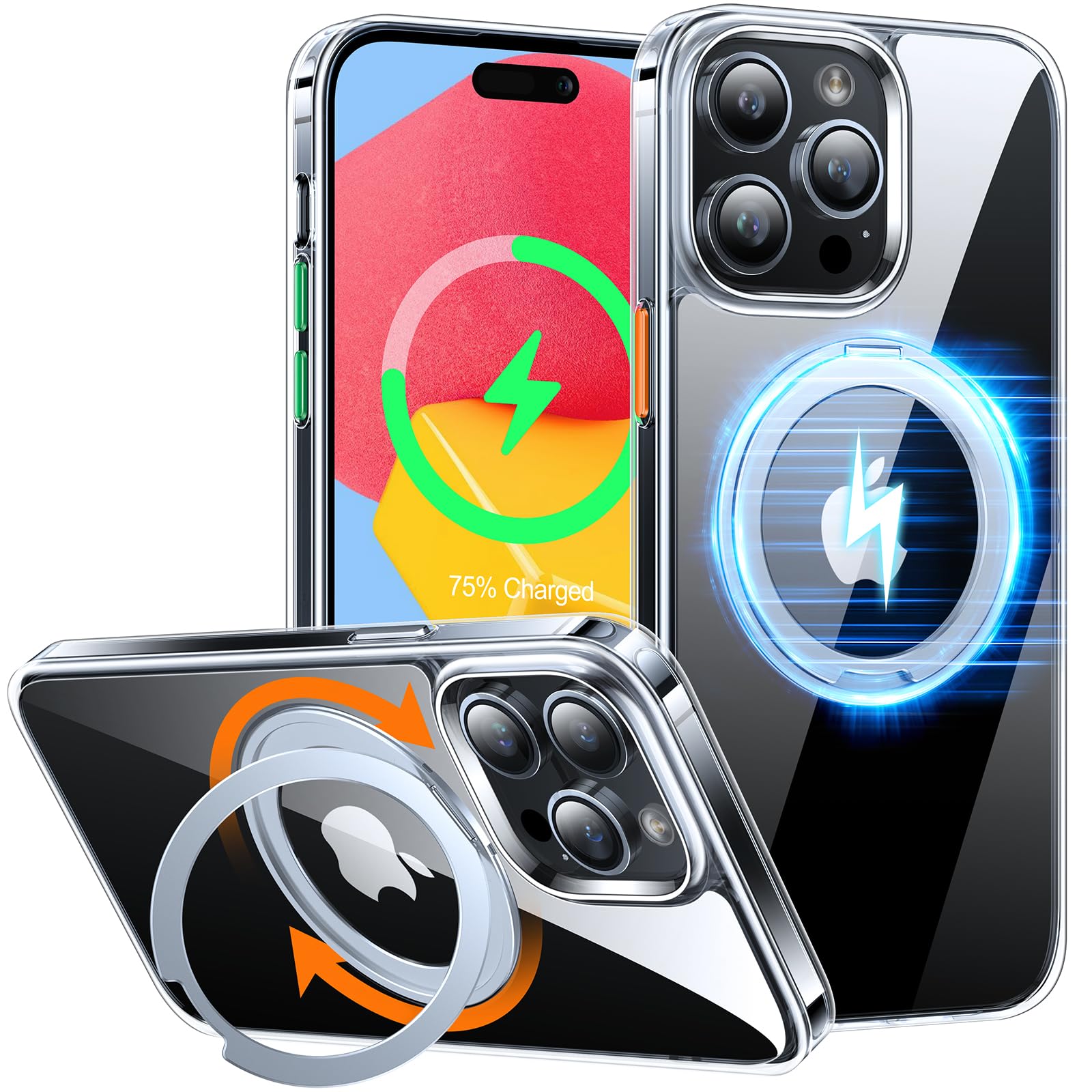 TORRAS 360° Rotatable Ring for iPhone 13 Pro Max Phone Case [Compatible with Magsafe] with Stand, Magnetic Ring Holder Military Grade Shockproof Translucent Back Slim UPRO Ostand Pro,Full Clear