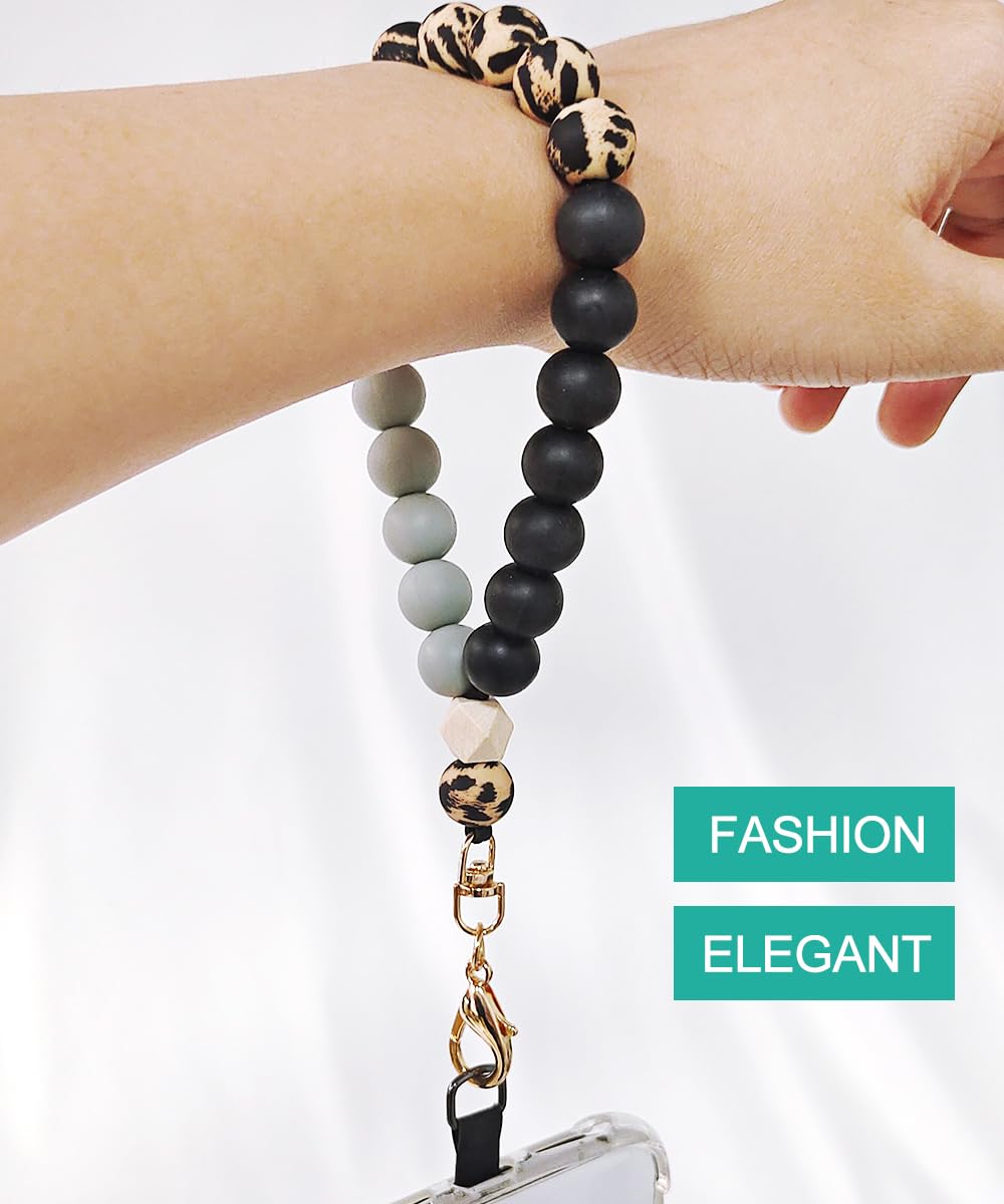 VICHUNHO Marble Silicone Beaded Phone Wrist Strap, Cellphone Lanyard with Tether Tab, Elastic Hands-Free Wristlet Bracelet
