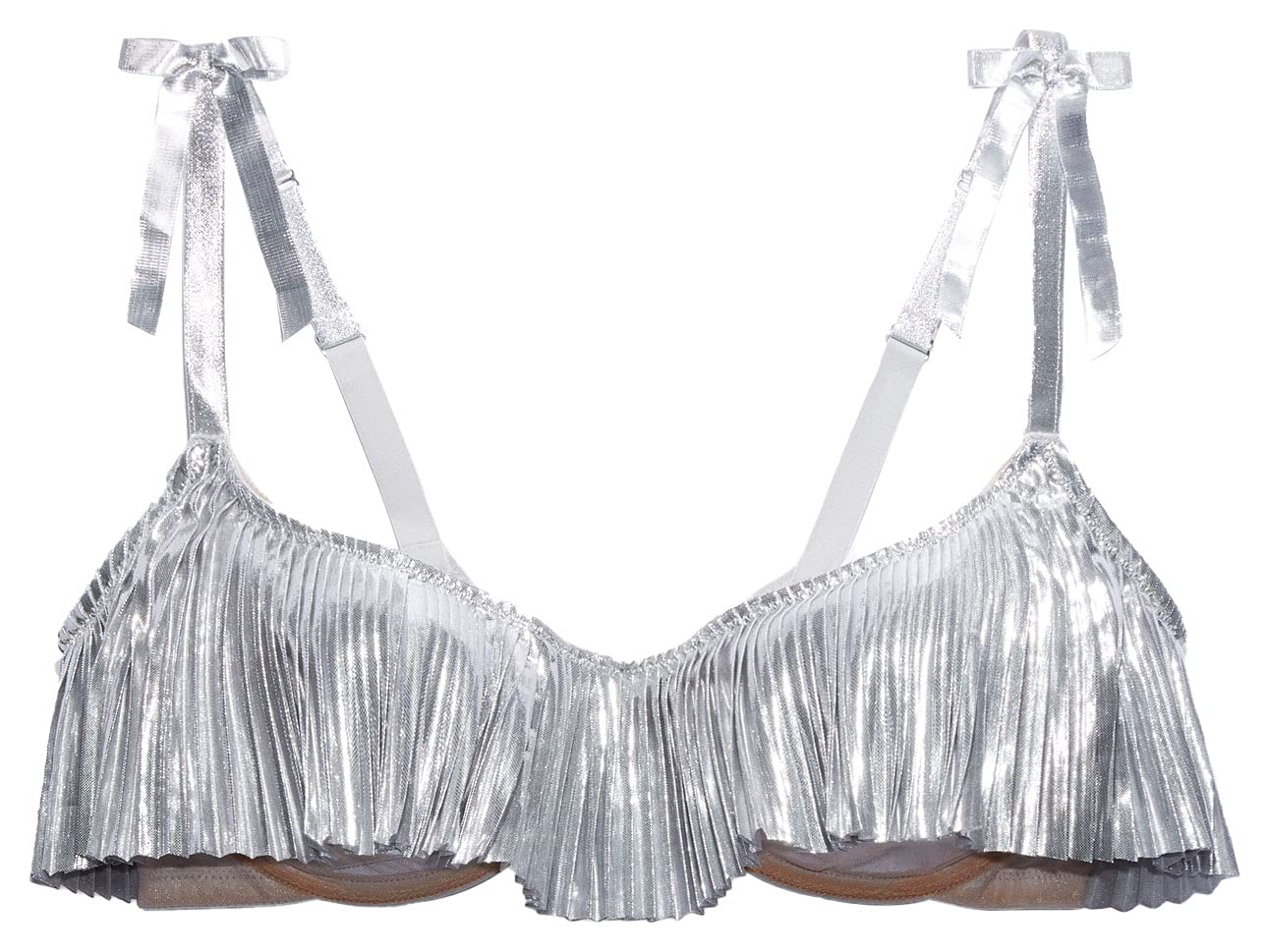 Savage X Fenty, Women's, Pleated Lamé Unlined Bra, Spaced Out Metallic Silver, 34C