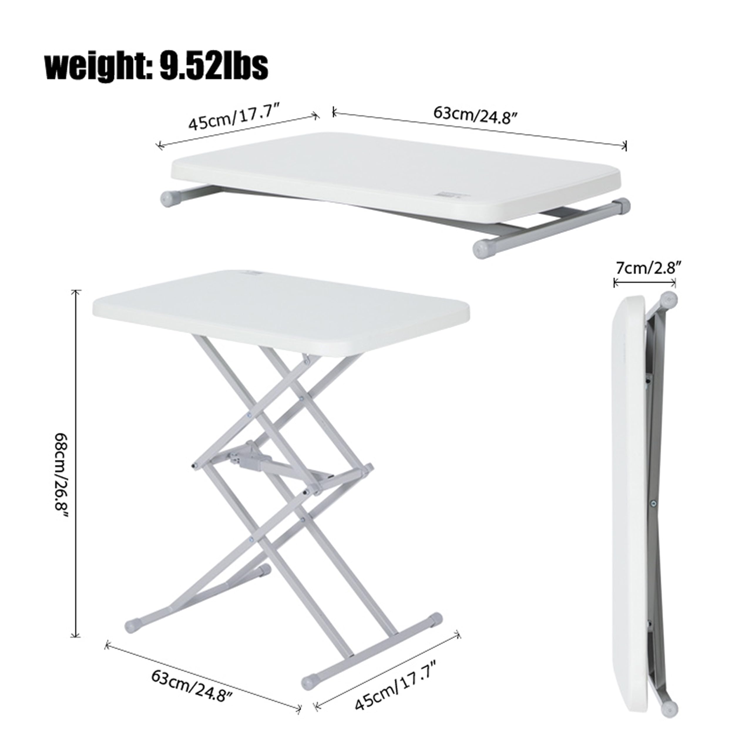 Yolafe Folding Table 4 Adjustable Heights TV Tray Portable Plastic Desk Heavy Duty Multipurpose for Indoor and Outdoor Use, White