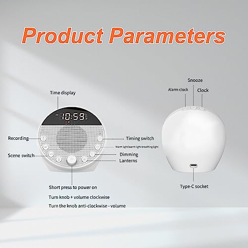 White Noise Machine with 18 Soothing Sounds, Digital Alarm Clock, 8 Light Colors and Timer Options,Sound Machine for Babies and Kids, Noise Machine for Better Sleep and Relaxation