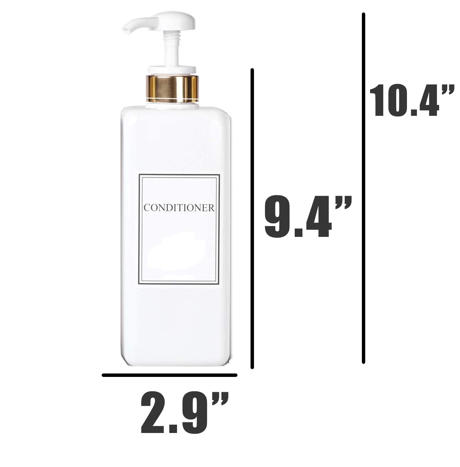 White Opaque Bottle with Gold White Head Empty Plastic Pump Bottles Square Shampoo Bottle Conditioner Soap Lotion Refillable, BPA Free for Body Wash, Moisturizer, Liquid Hand Soap, Set of 3