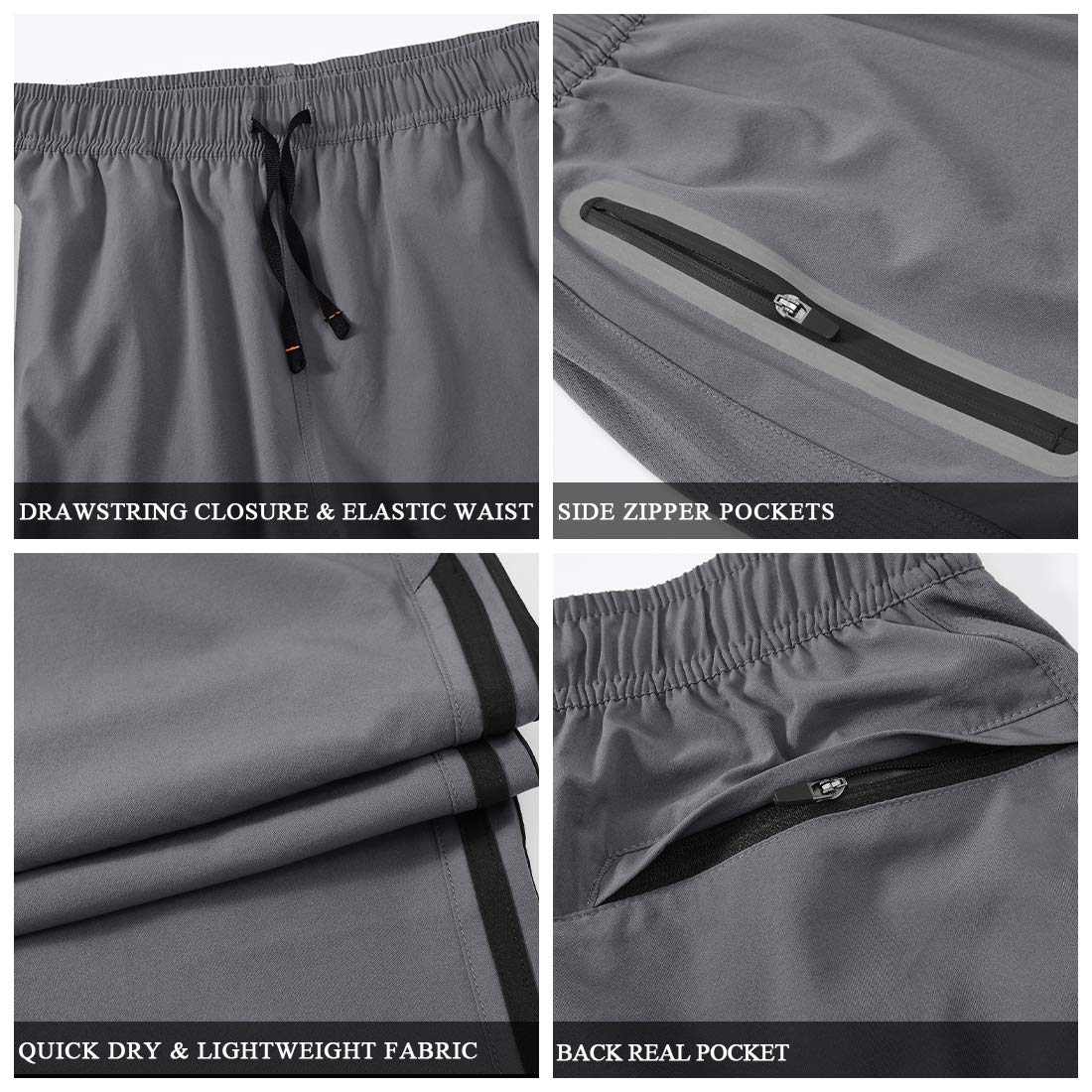 TBMPOY Men's Outdoor Hiking Pants Quick Dry Lightweight Mountain Running Active Jogger Pants Zipper Pockets Dark Gray L