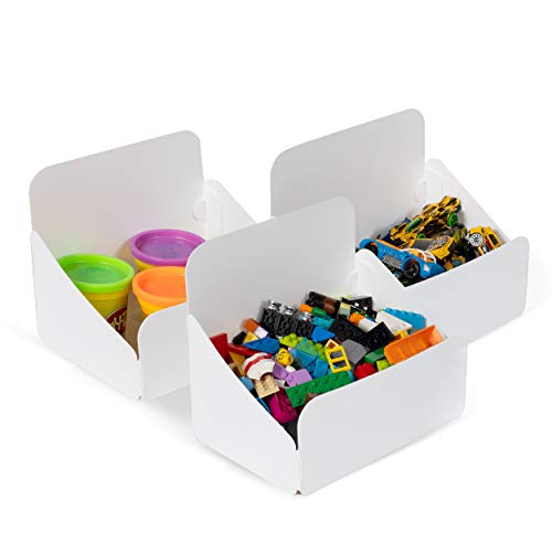 Wallniture Origami Multiuse Small Toy Storage Bin Organizer Caddy, Recycled Plastic, White, Set of 3, Assembly Required
