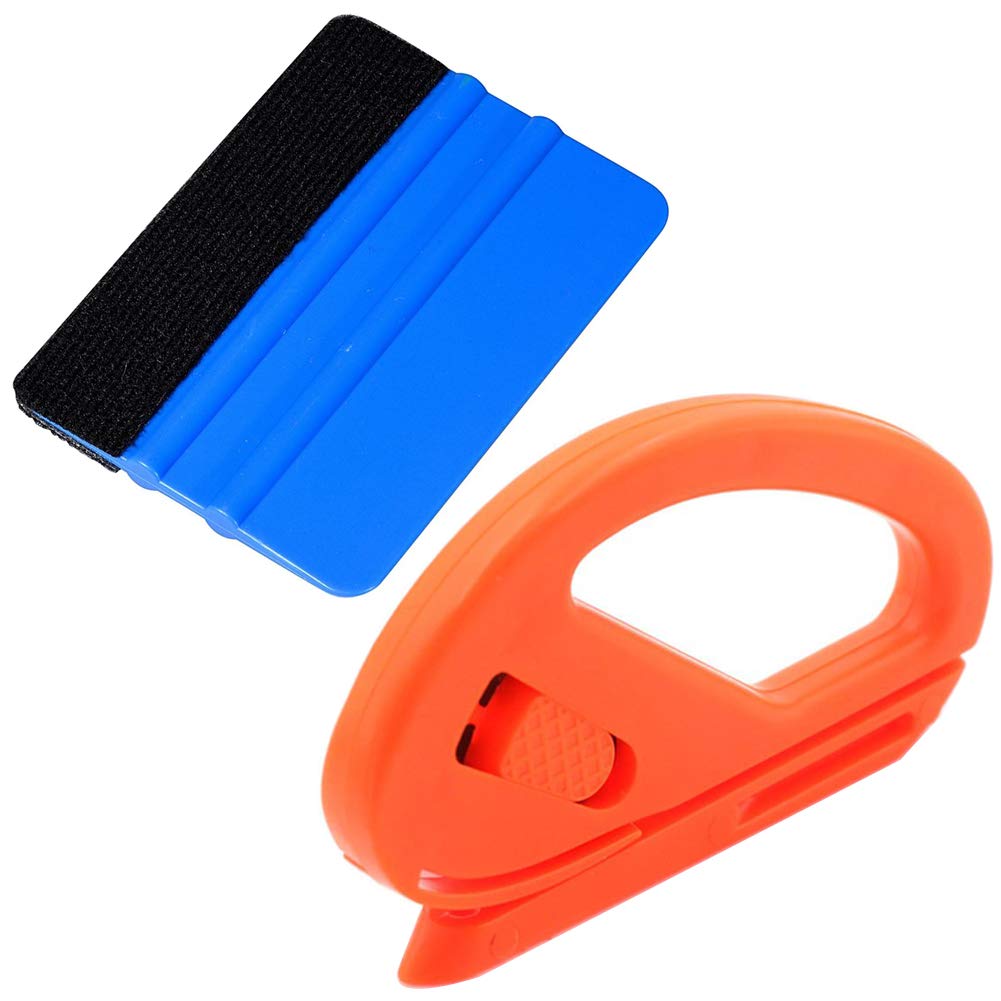 Wallpaper Smoothing Tool Kit Include red Squeegee,Medium-Hardness Squeegee, blue Tape Measure,snitty Vinyl Cutter and Craft Knife with 5 Replacement Blades for Adhesive Contact Paper Application Win