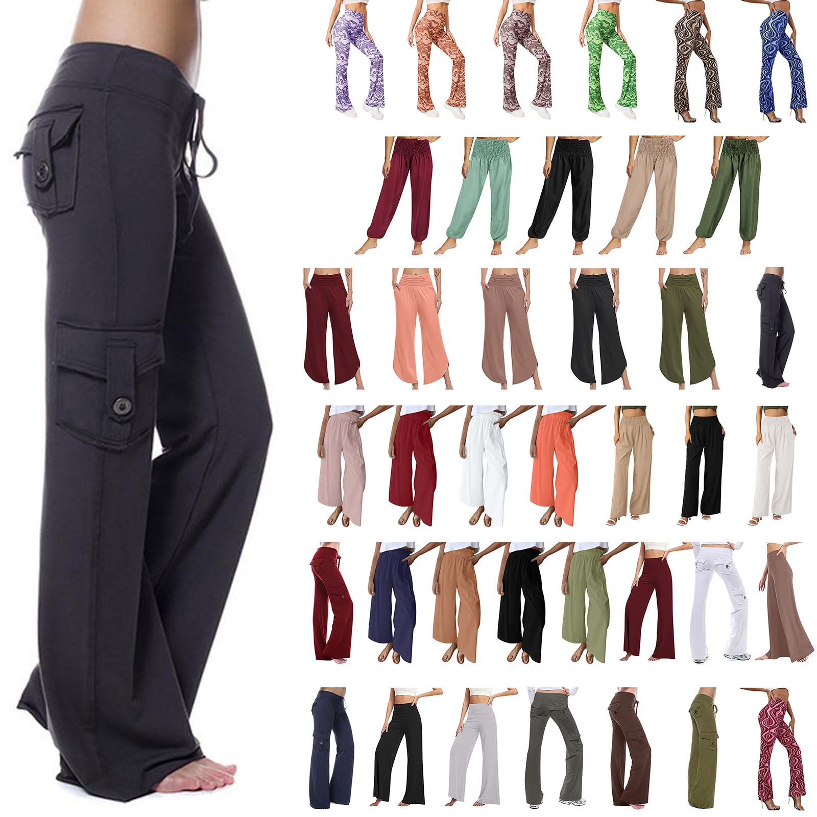 Women's Long Bootleg High Waist Flare Pants Wide Leg Work Pants Yoga Pants with Pockets Workout Pants Sweatpants Black