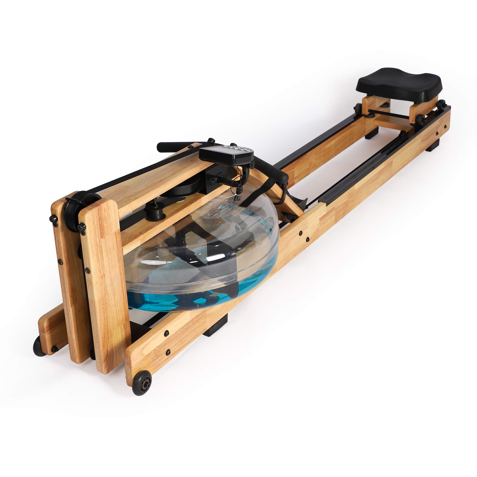 Vilobos Rowing Machine Heavy Duty Wooden Rower with Water Resistance Adjustable LCD Display Monitor for Body Exercise Training in Home Gym (Oak)