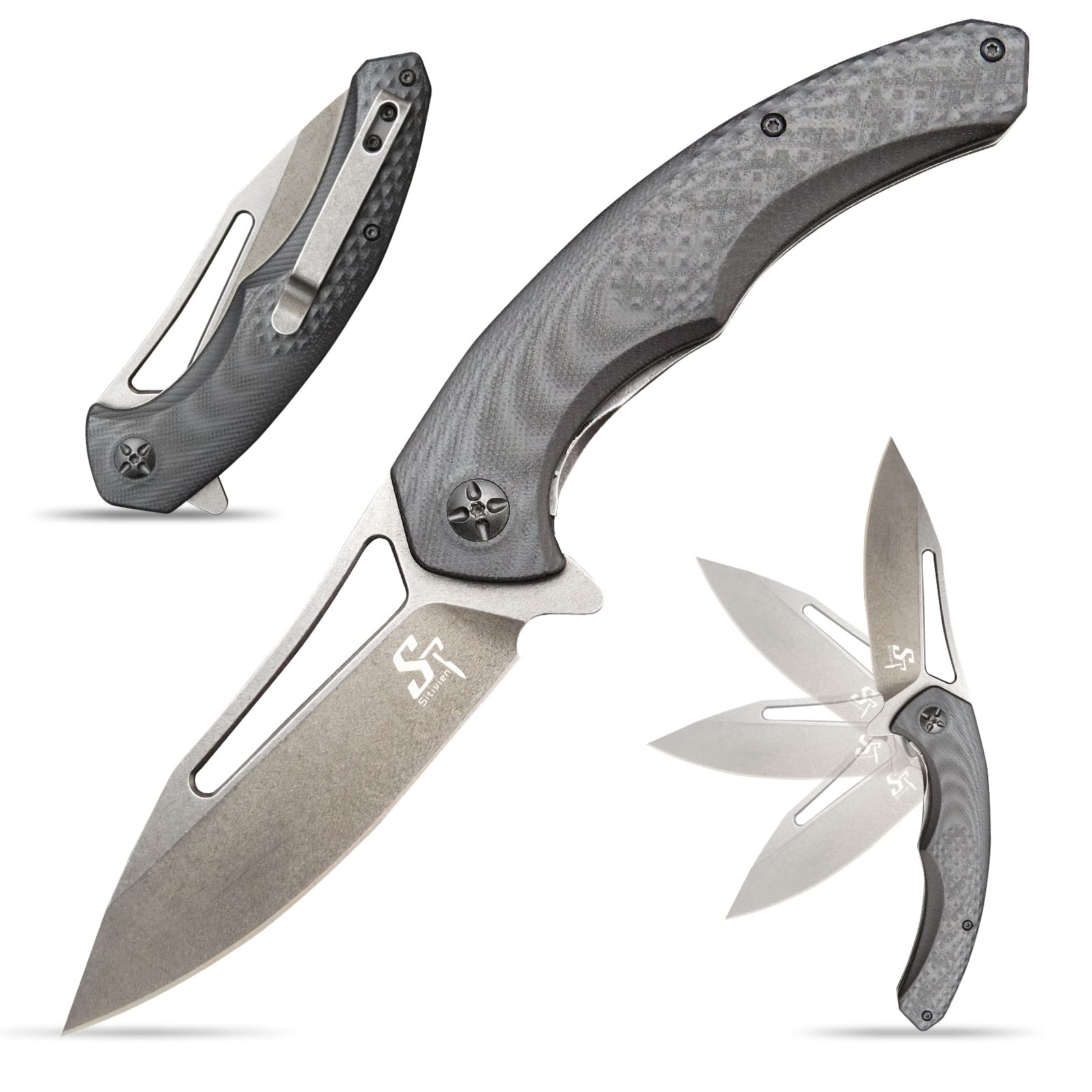 Sitivien ST116 Folding Knife, D2 Steel Blade+G10 Handle Large Modle Size EDC Tool Knife for Outdoor, Camping,Hiking-Black …