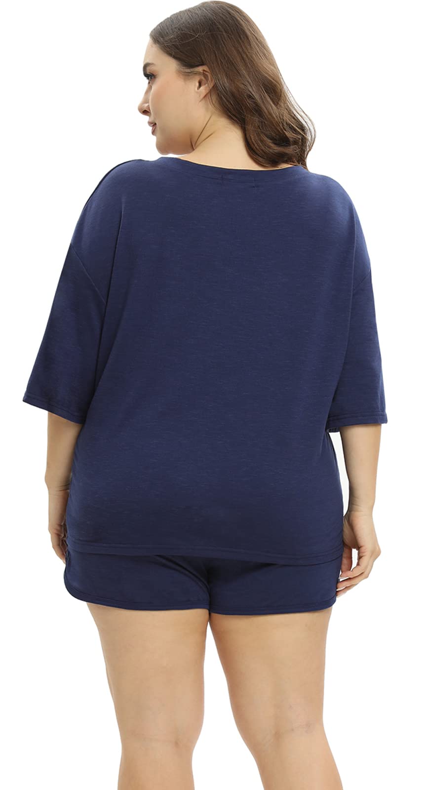 Women's Plus Size Short Pajama Set 2-Piece Pajamas Sets Shorts Summer Soft Pj Set Summer Lounge Set Sleepwear Navy