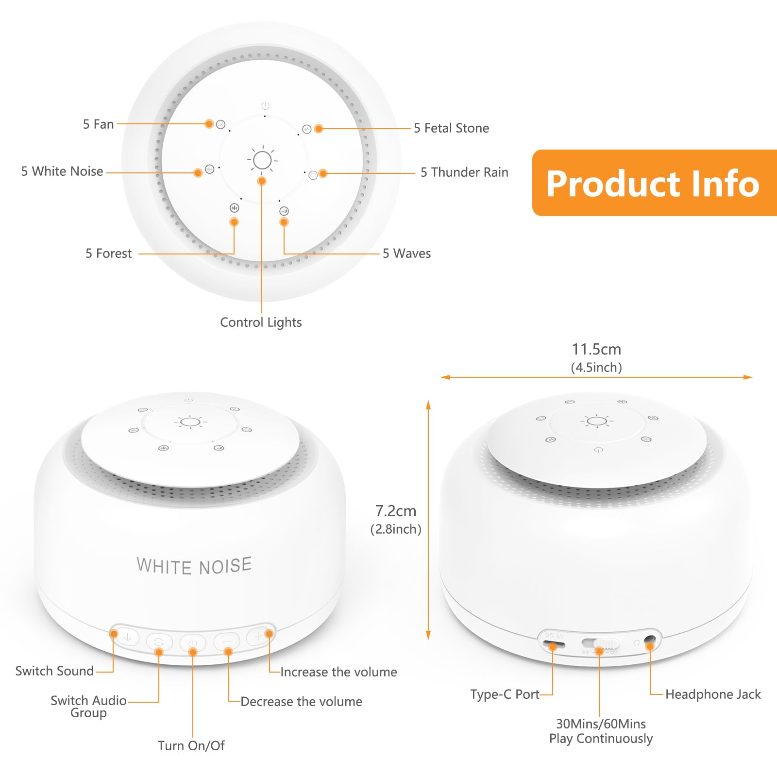 Uyled Sound Machine White Noise Machine with 30 Soothing Sounds 3 Timer Memory Function and Warm Night Light Portable Noise Machine for Adults/Kids/Baby Sleeping,Relaxation